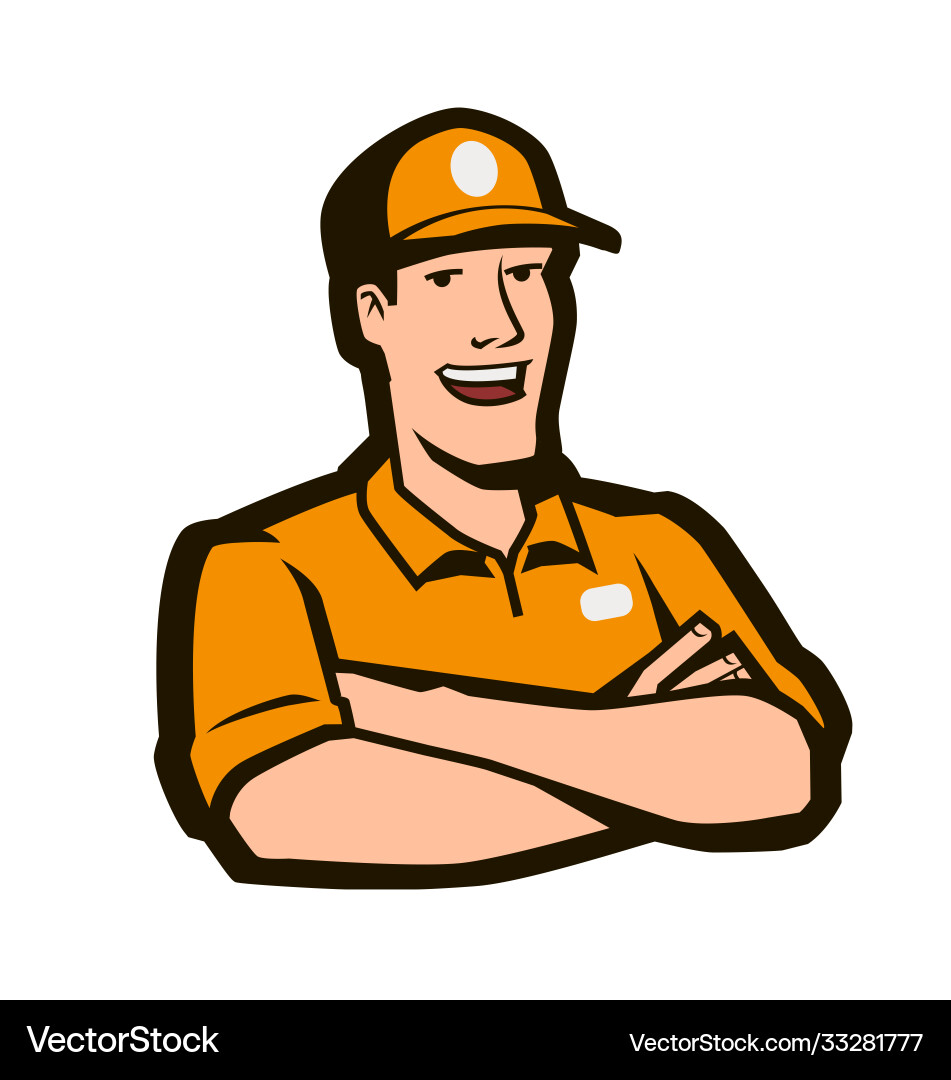 Happy worker in work uniform logo service concept Vector Image