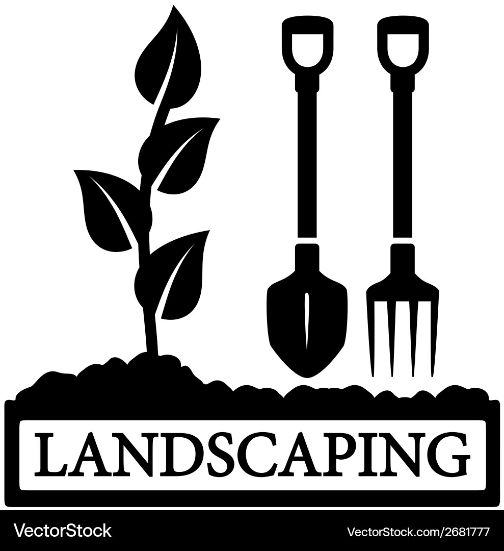 Landscaping icon with sprout and gardening tools Vector Image