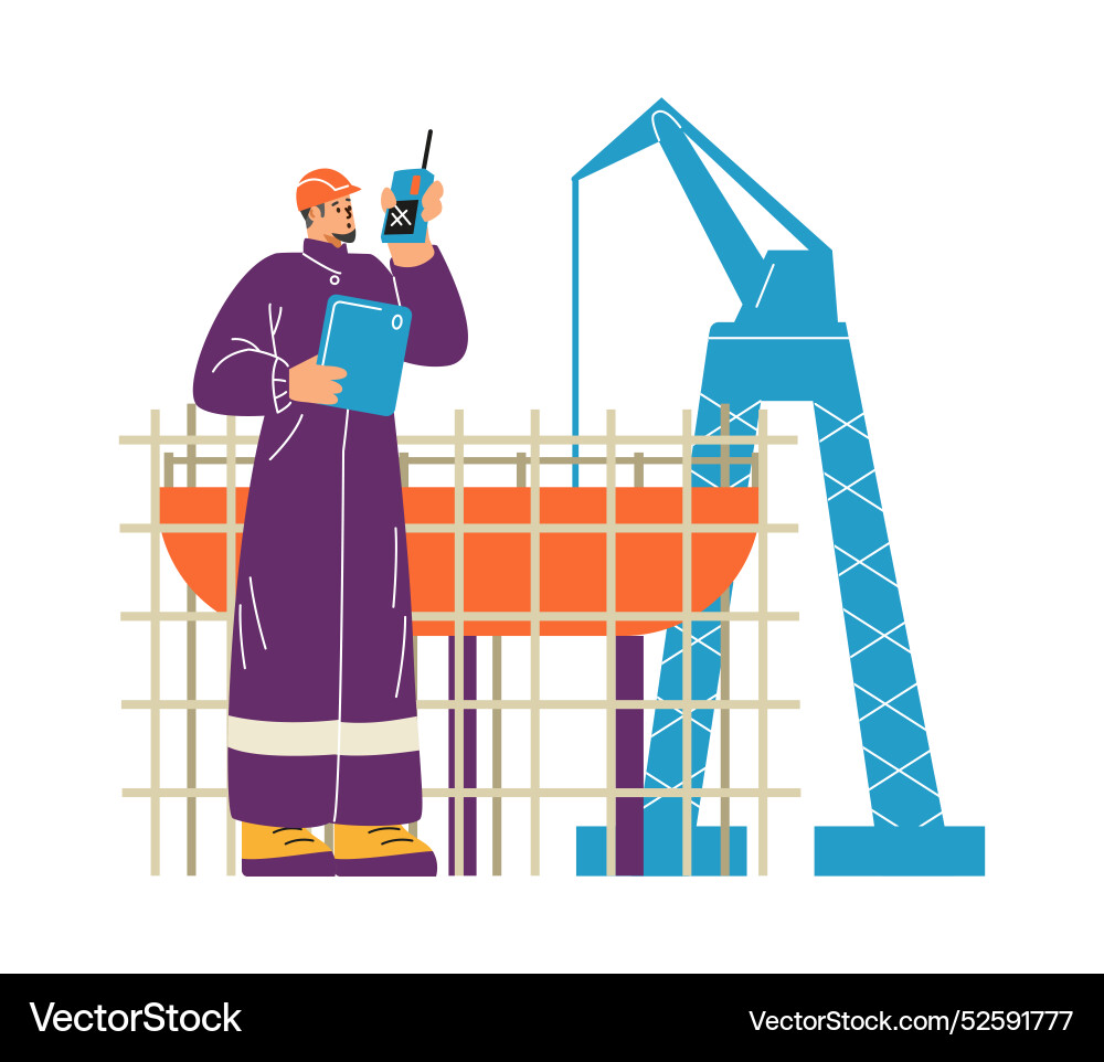 Marine engineer supervises the construction Vector Image