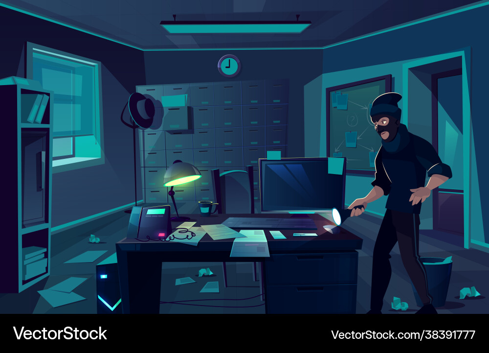 Night robbery in cabinet private detective Vector Image