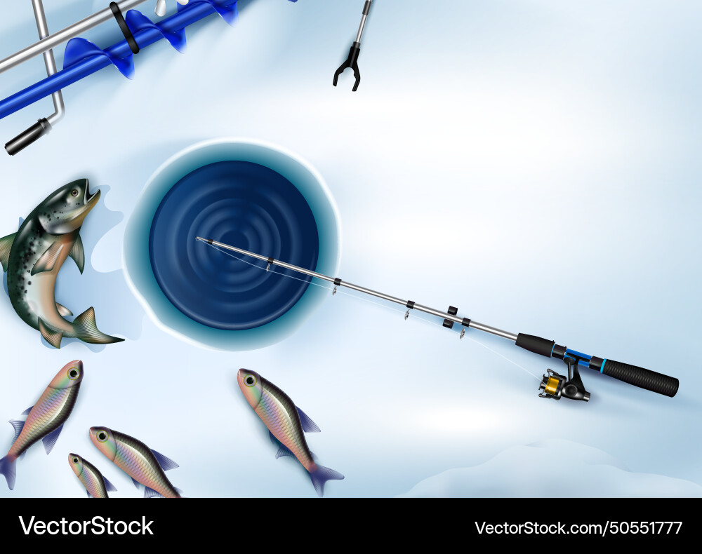 Winter fishing realistic composition Royalty Free Vector