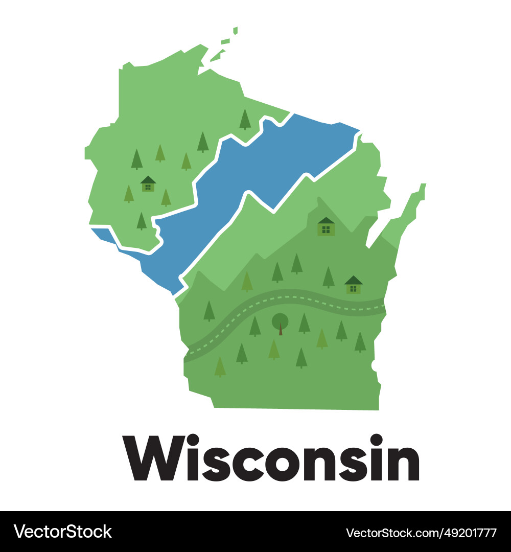 Wisconsin State Map - Cartoon Style Royalty Free Vector