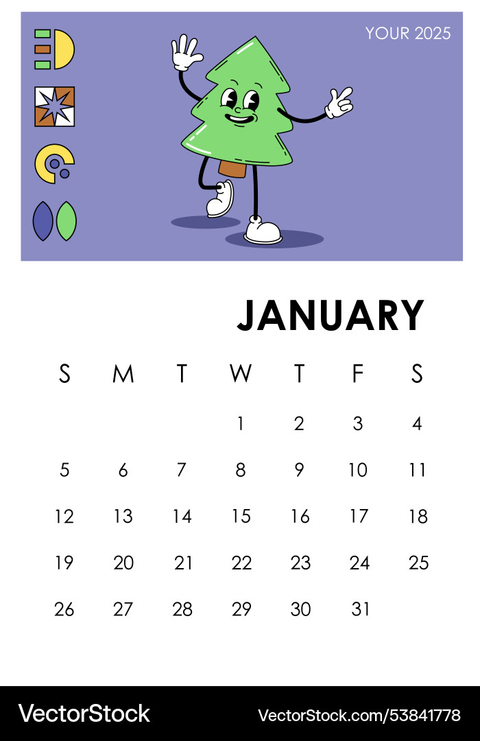 Calendar page 2025 january christmas tree Vector Image
