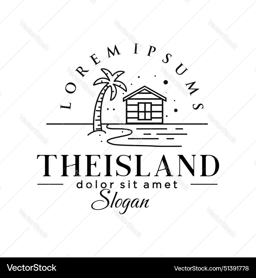 Coconut trees with beach home lines logo symbol Vector Image