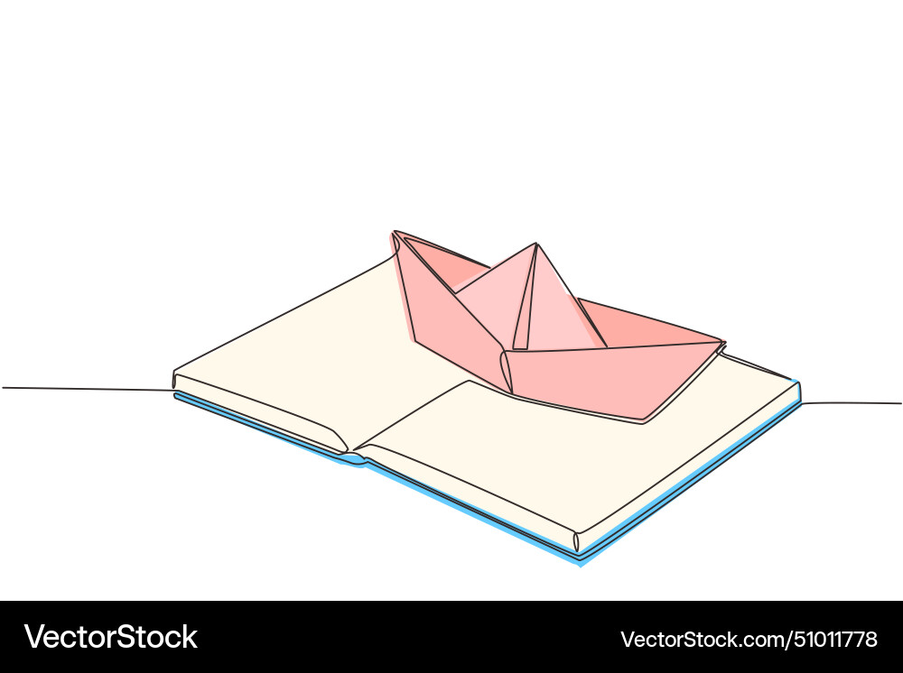 Continuous one line drawing paper boat on top Vector Image