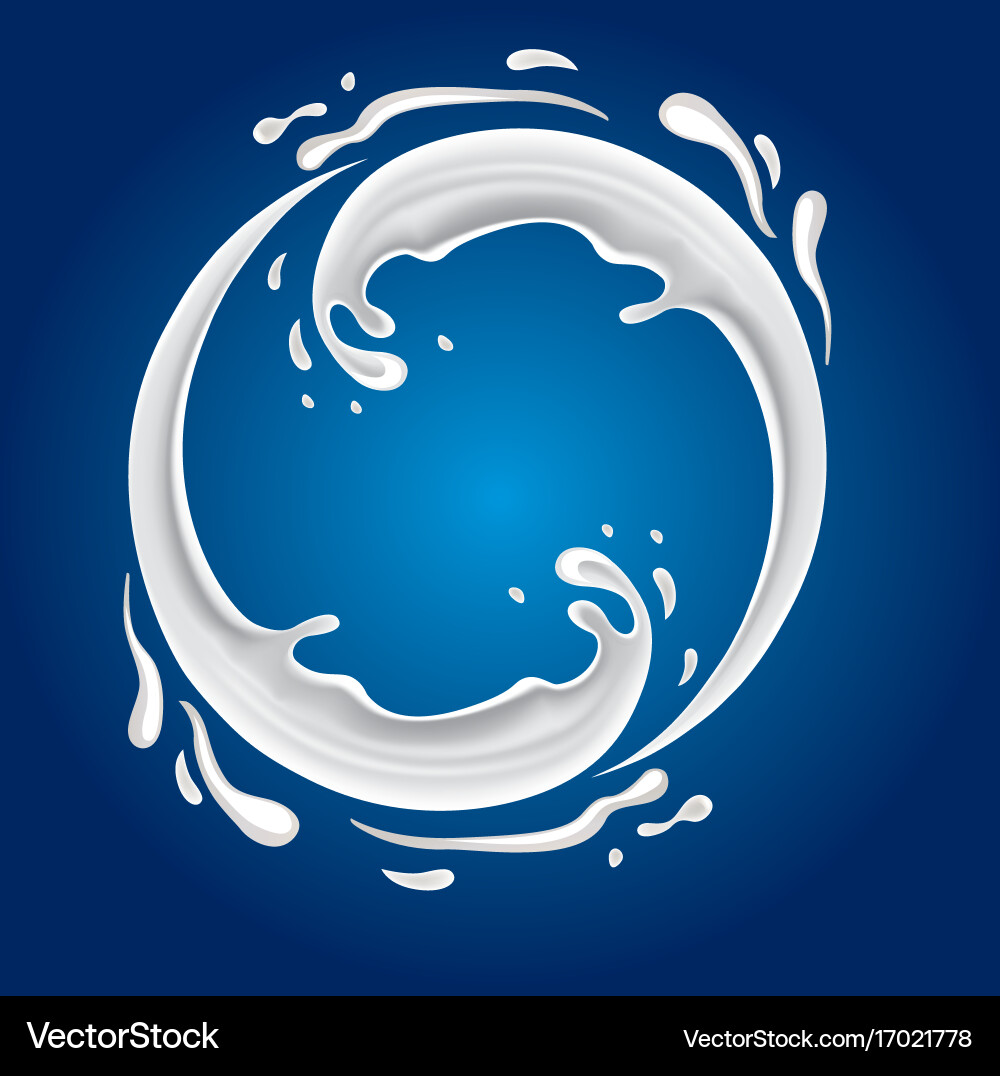 Milk circle splash on blue background Royalty Free Vector