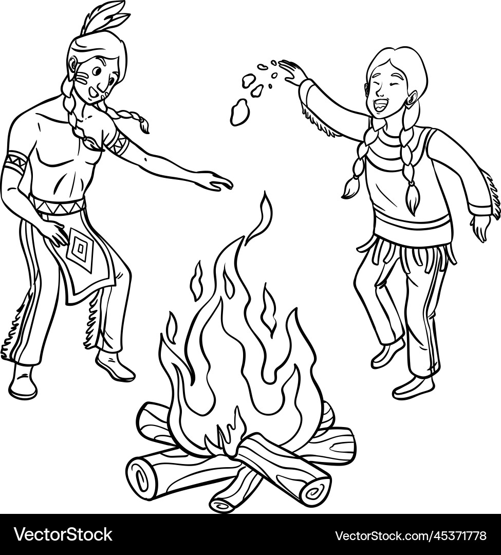 Native American Fire Dancer Coloring Page Vector Image