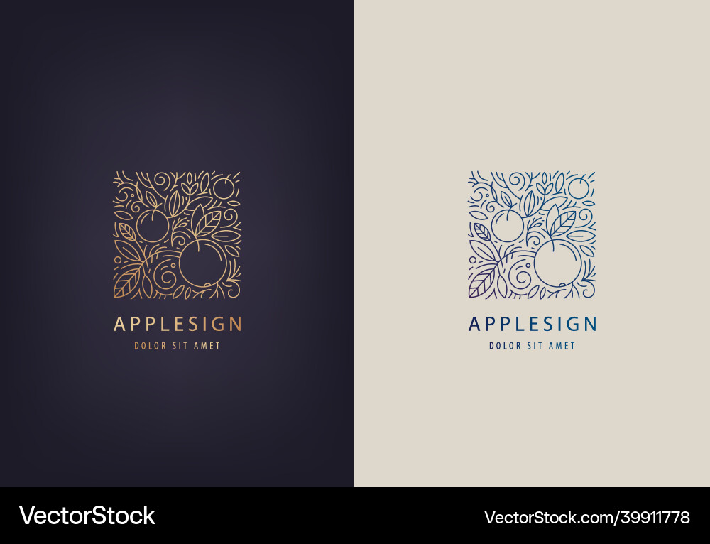 Nature Line Logo: Leaves & Apples Royalty Free Vector