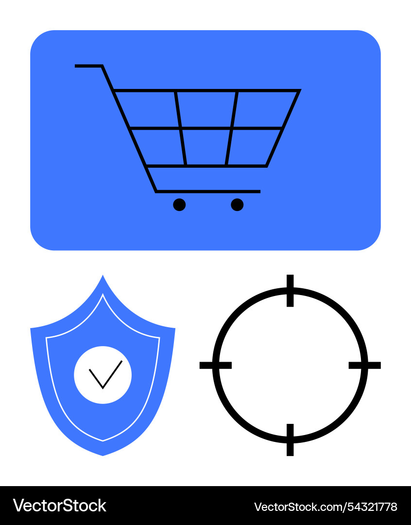 Online shopping cart with security shield Vector Image
