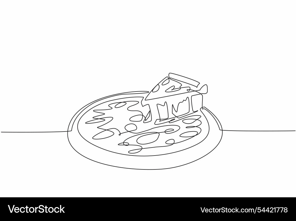 Single continuous line drawing a slice of pizza Vector Image