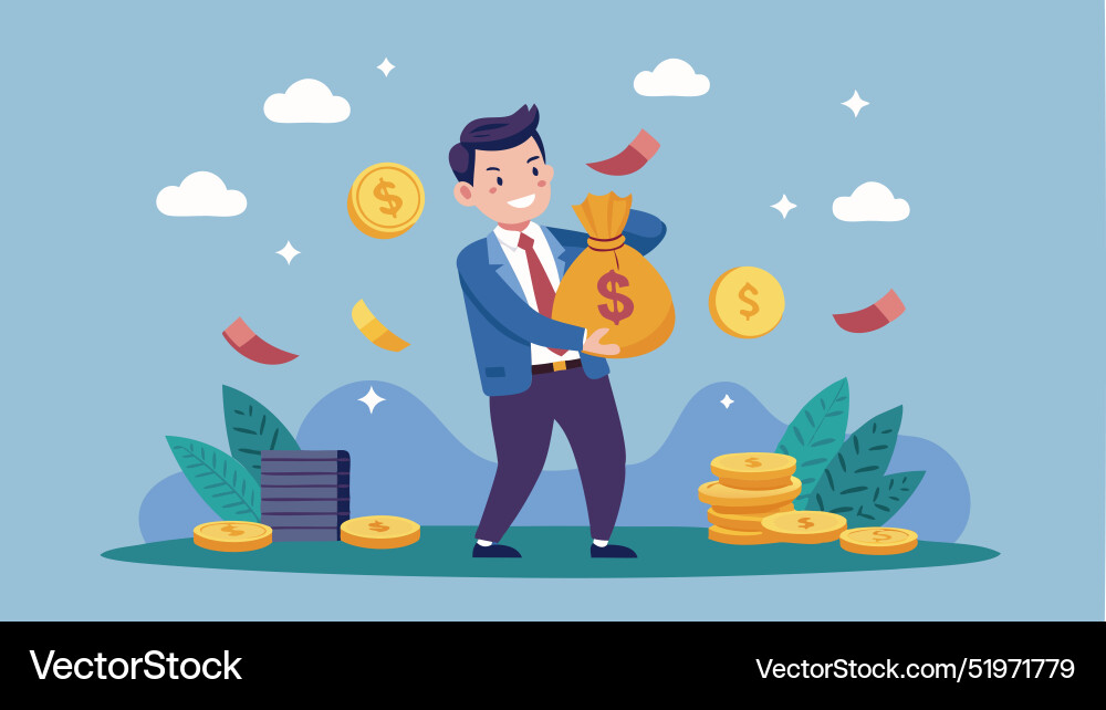 Businessman with coins and growth chart Royalty Free Vector