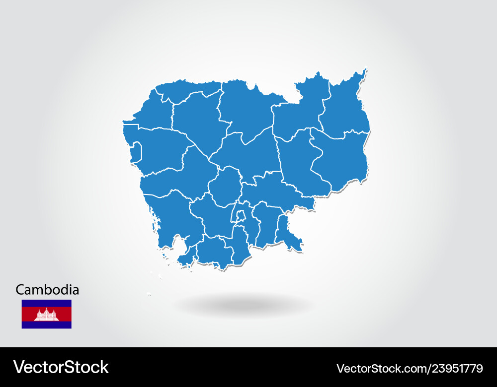 Cambodia map design with 3d style blue Royalty Free Vector