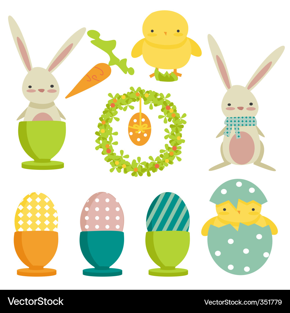 Cute Easter Icons Set Royalty Free Vector Image