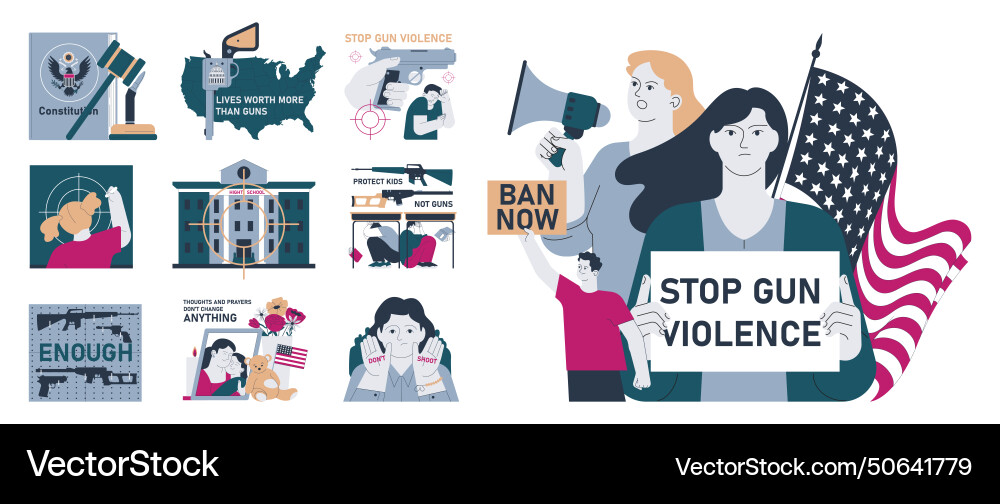 Gun control set second amendment ban weapon Vector Image