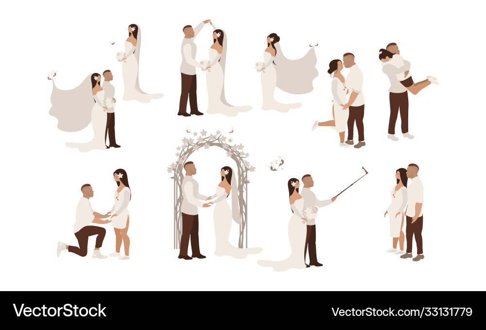 Romantic Wedding Couple Set Royalty Free Vector Image