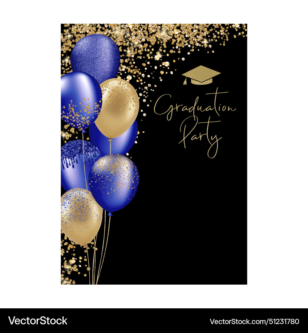Blue golden frame graduate card Royalty Free Vector Image