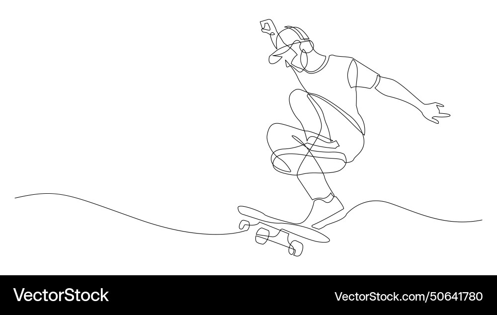 Continuous line drawing of man playing skateboard Vector Image