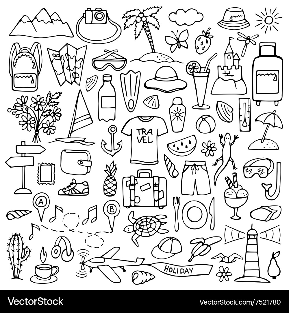 Hand drawn travel set Royalty Free Vector Image