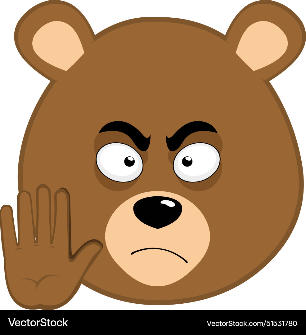 Head brown bear cartoon hand gesture stop Vector Image