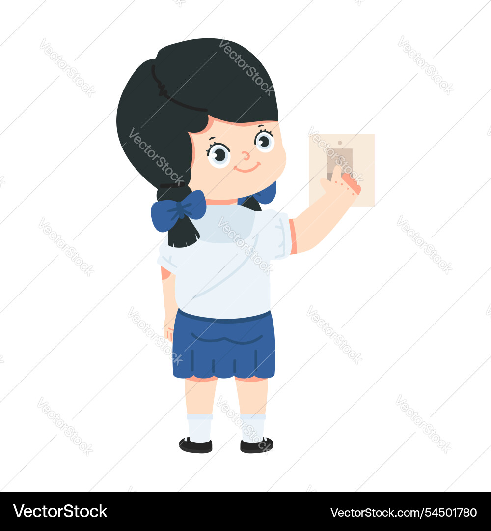 Kid girl student switching off light Royalty Free Vector