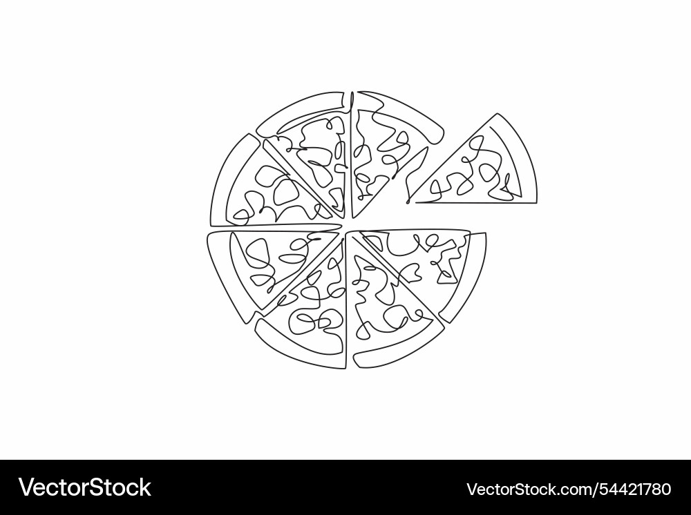 Single continuous line drawing a pizza is divided Vector Image