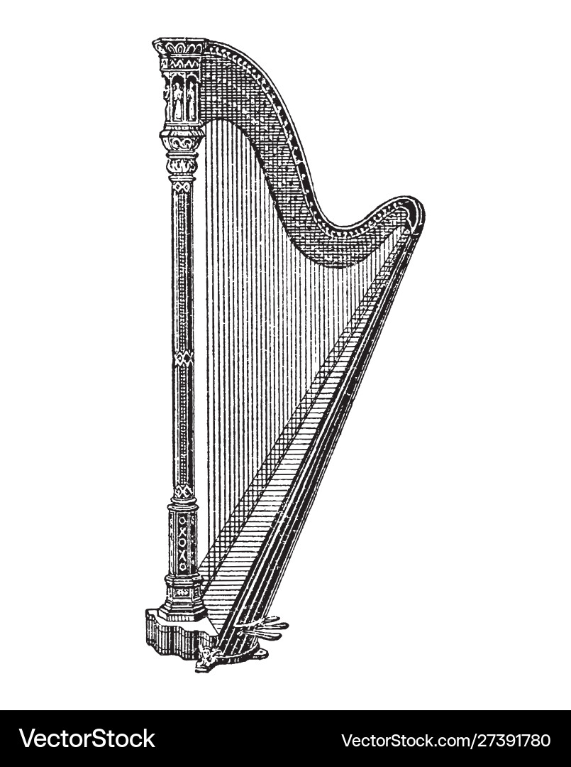 Vintage engraving a harp Royalty Free Vector Image