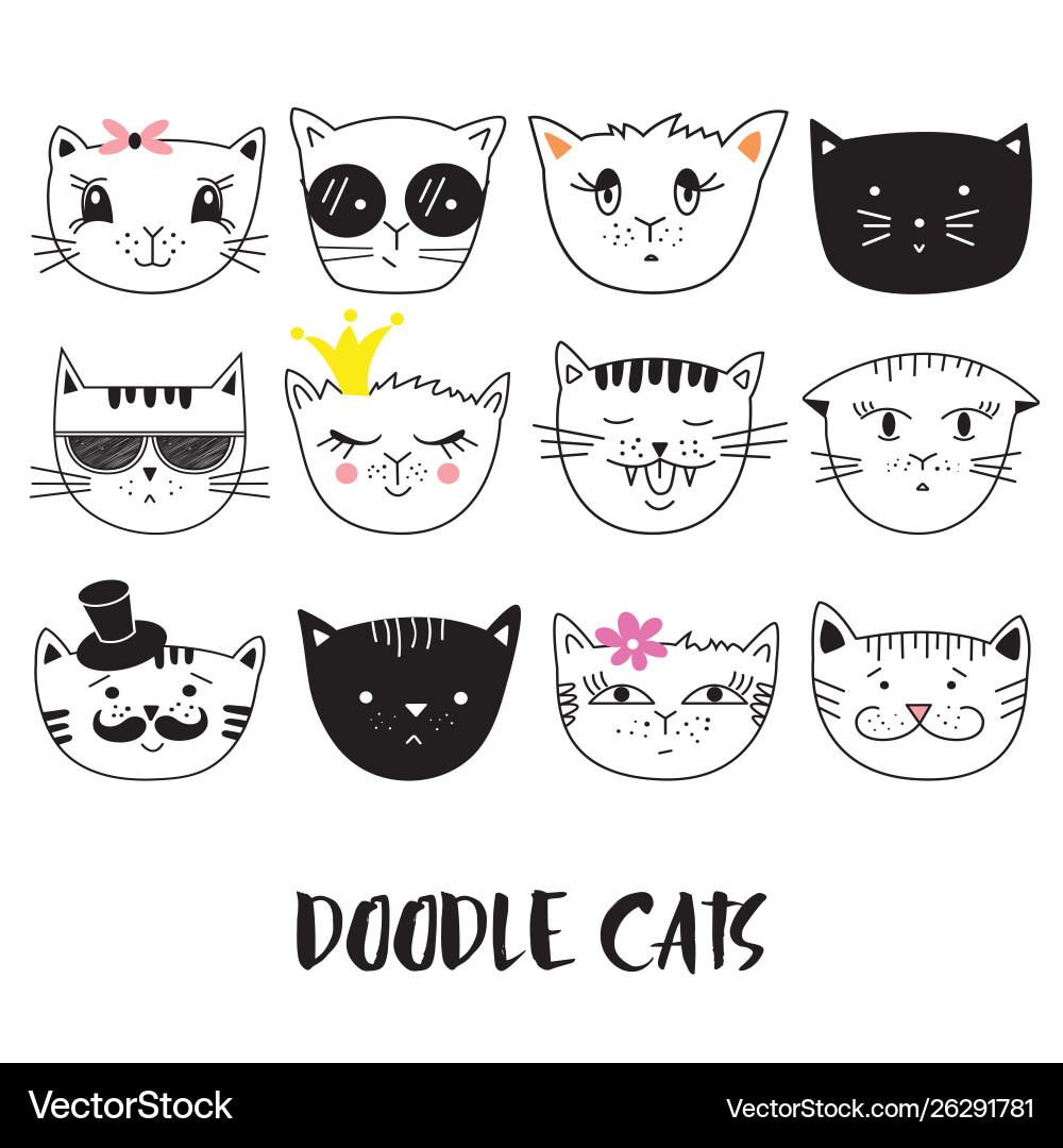Cats set cute doodle Royalty Free Vector Image