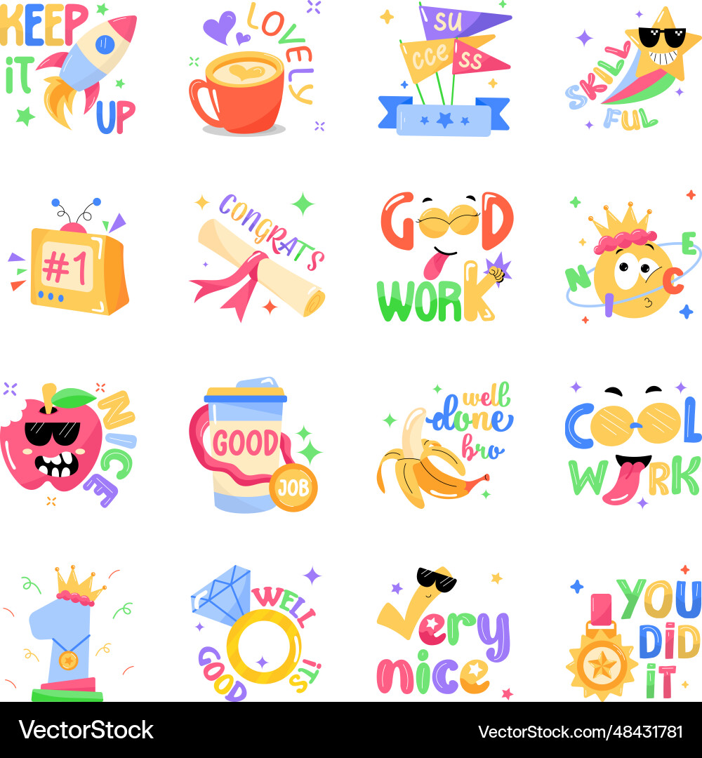 Cute Celebration Stickers Royalty Free Vector Image
