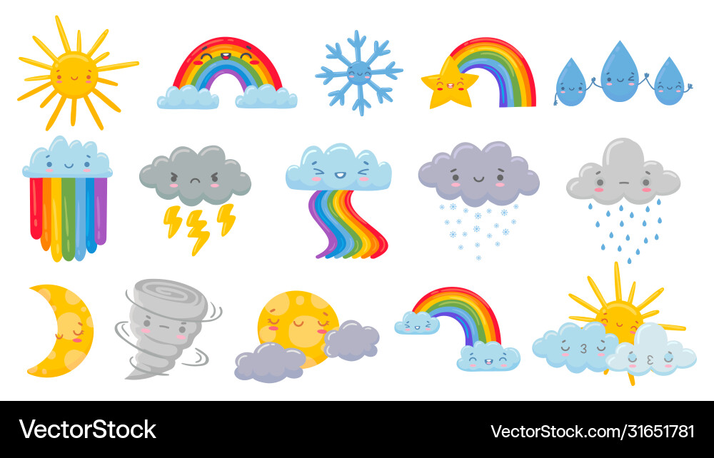 Cute Weather Cartoon - Rainbow & Sun Vector Image