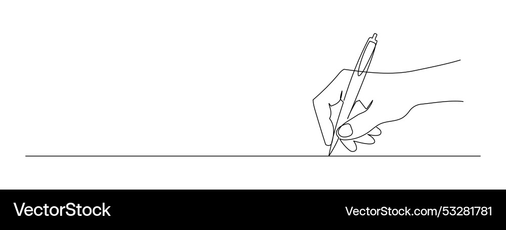 Hand holding pen and writing in one continuous Vector Image