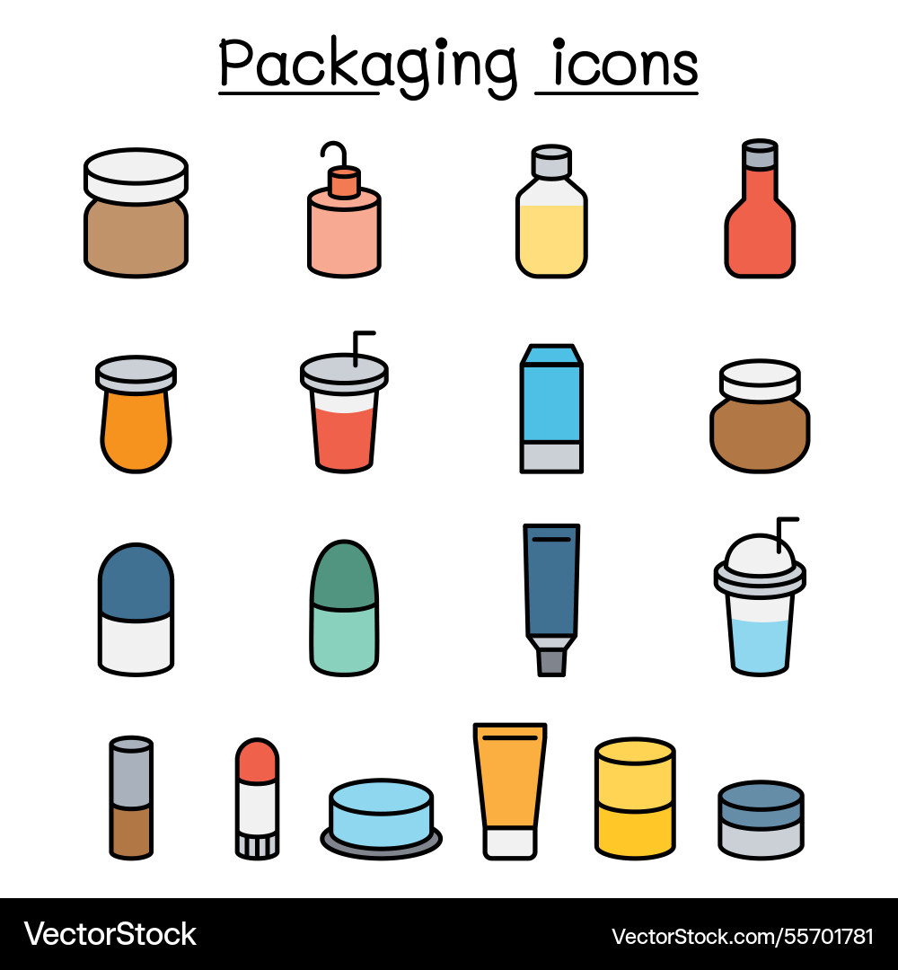Packaging icon set in colorline style Royalty Free Vector