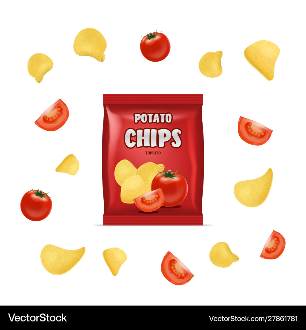Realistic detailed 3d chips advertisement bag Vector Image