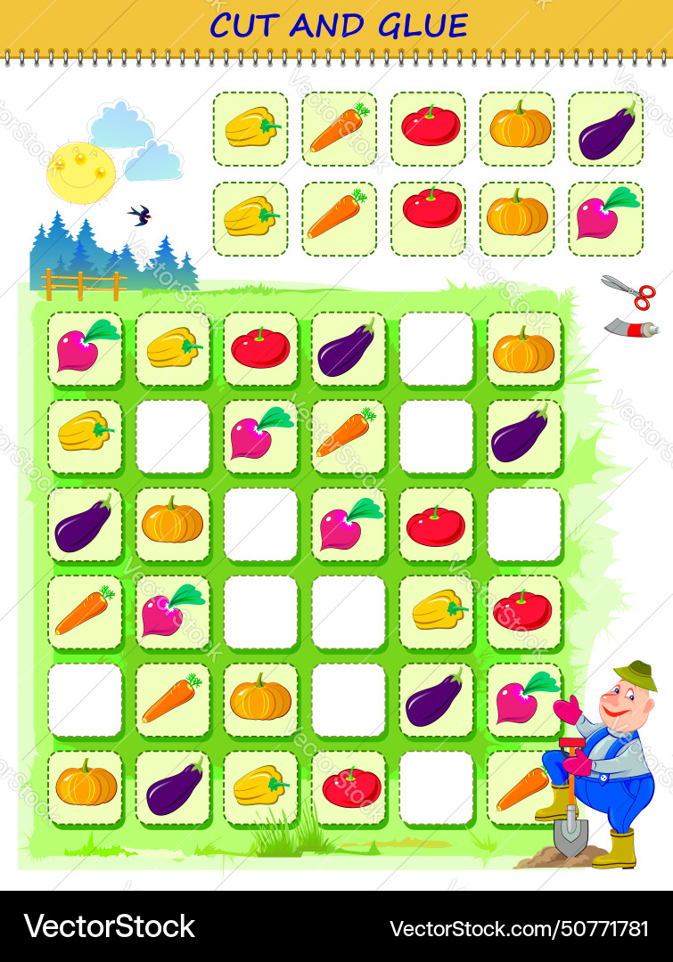 Use a scissors to cut and glue the vegetables Vector Image