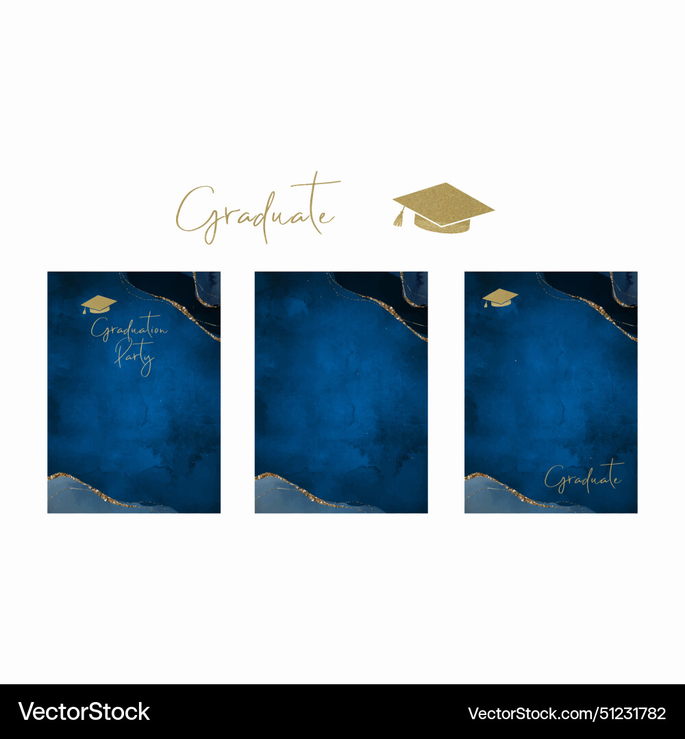 Blue golden frame graduate card Royalty Free Vector Image