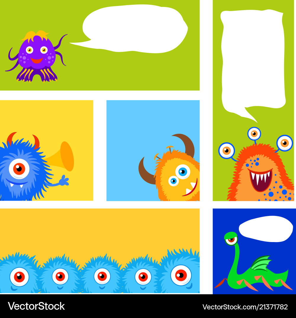 Collection monsters party banner cartoon style Vector Image