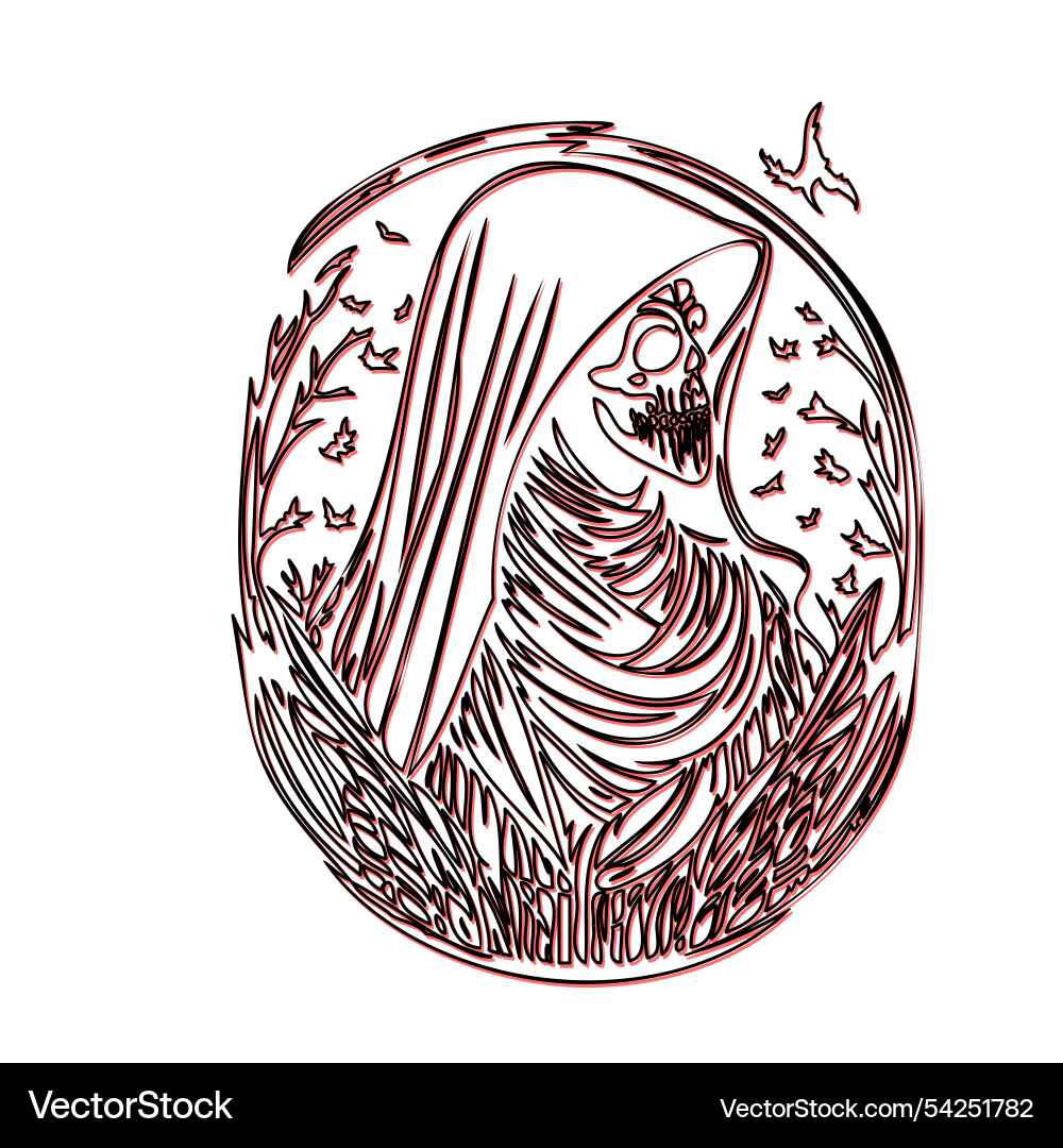 Grim reaper halloween outline sketch red Vector Image
