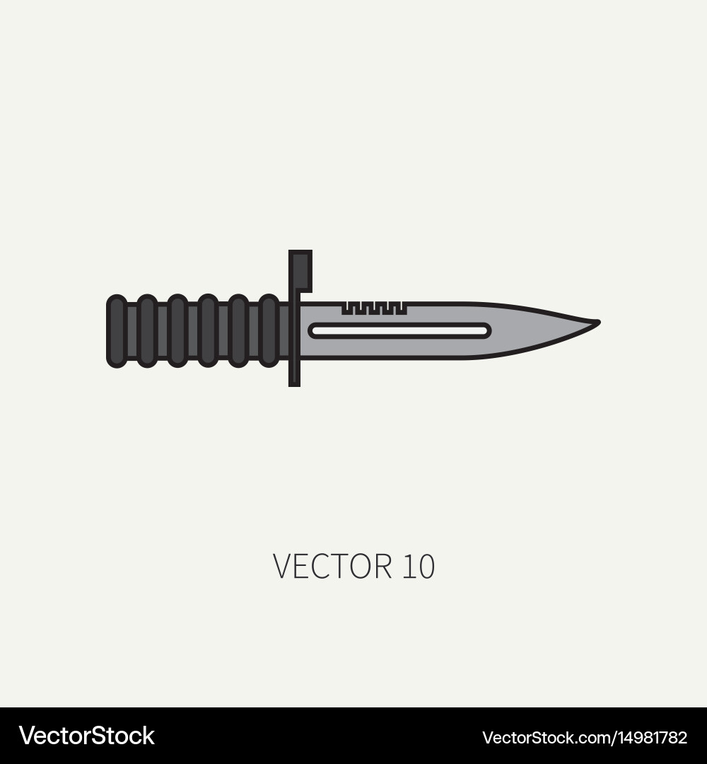 Line flat color military icon - bayonet Royalty Free Vector