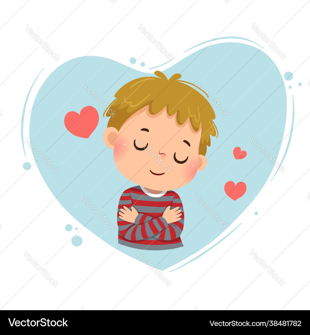 Little boy hugging himself Royalty Free Vector Image