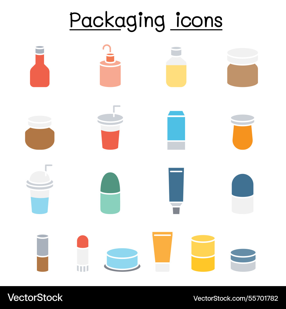 Packaging icon set in flat color style Royalty Free Vector
