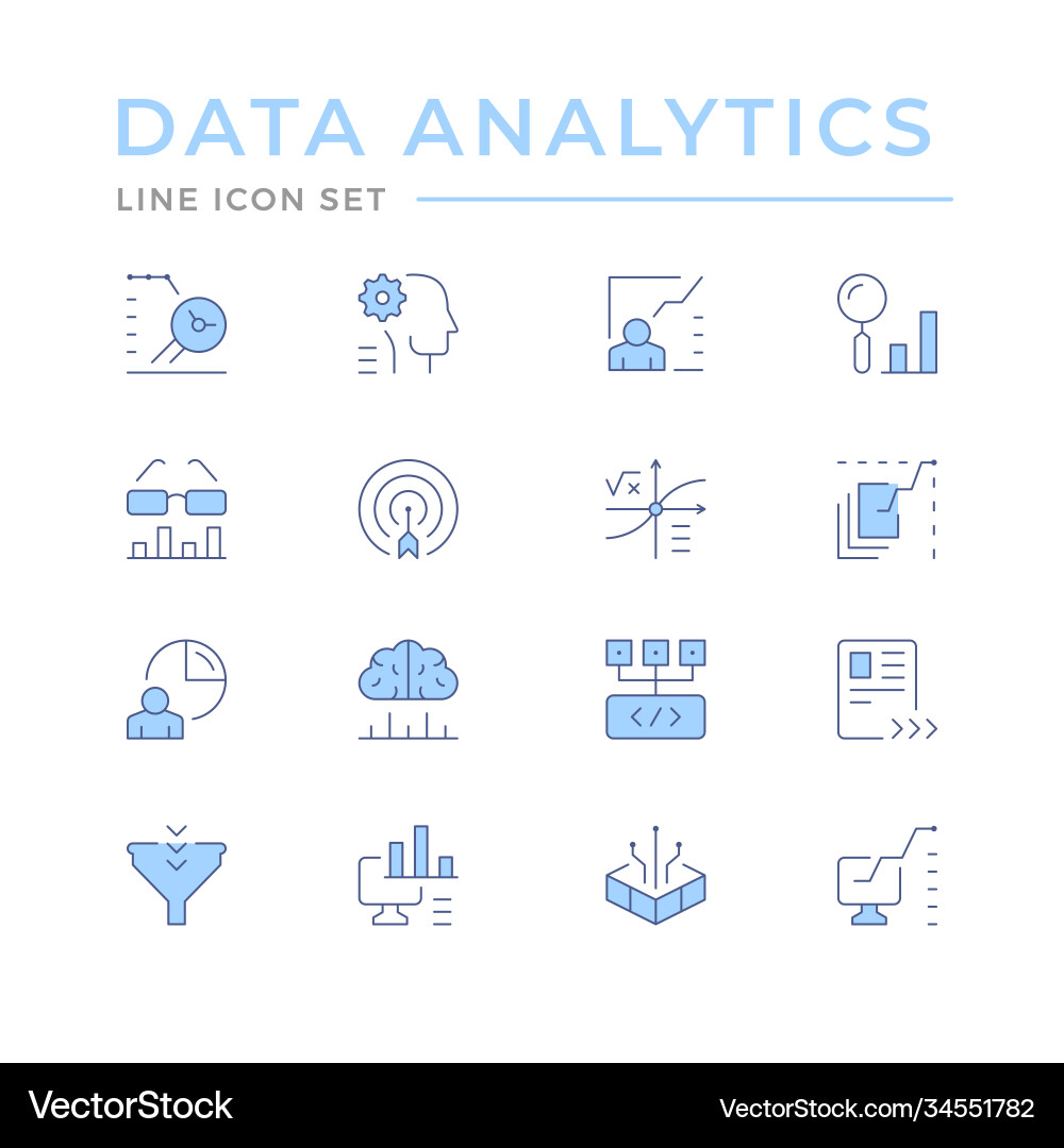 Set color line icons data analytics Royalty Free Vector