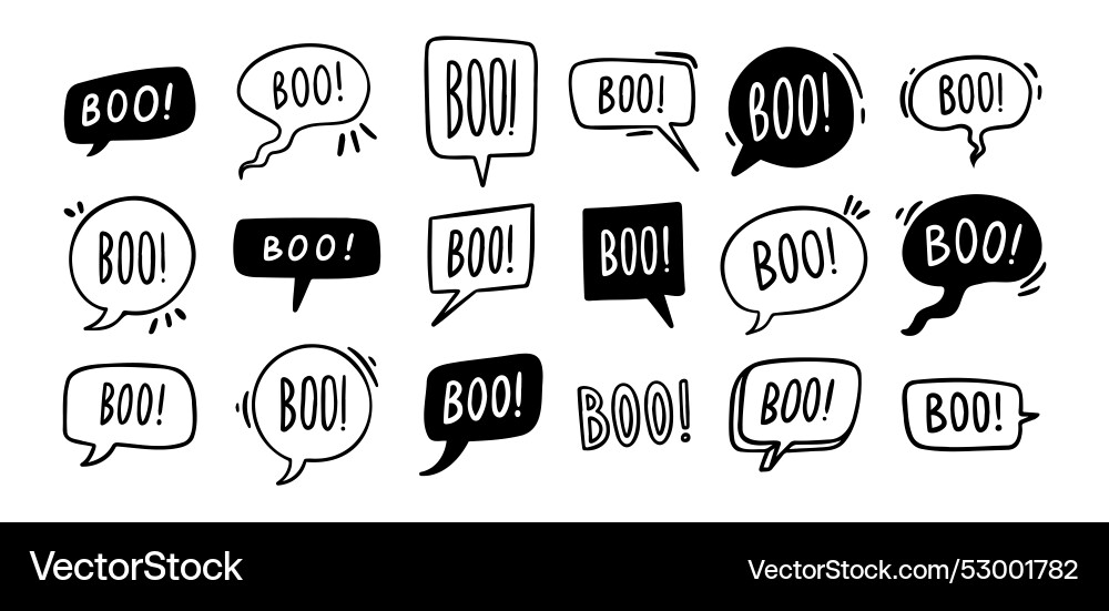 Speech bubbles with text boo hand drawn Royalty Free Vector