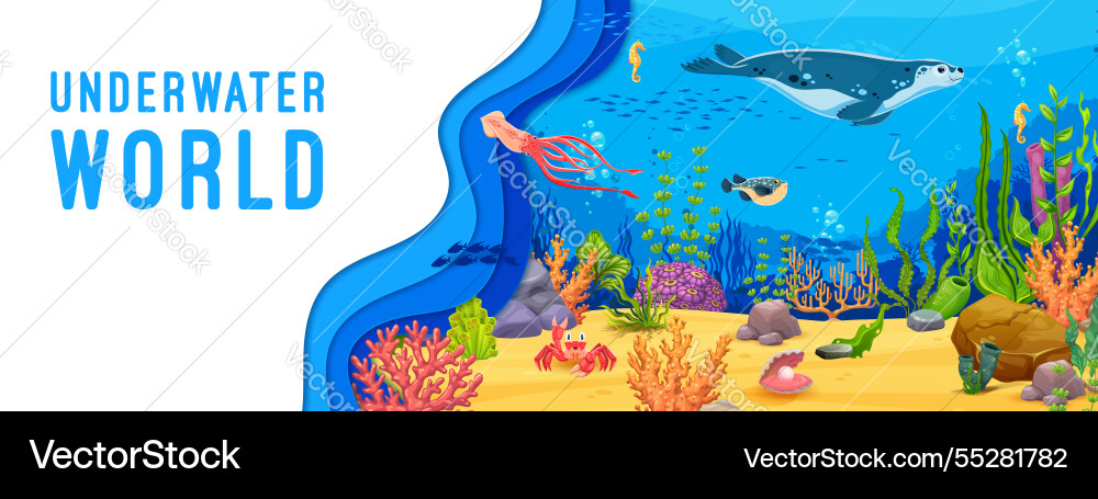 Underwater Paper Cut Art Banner Royalty Free Vector Image