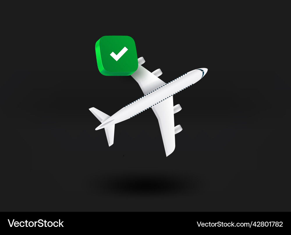 White aircraft with checkmark icon 3d Royalty Free Vector