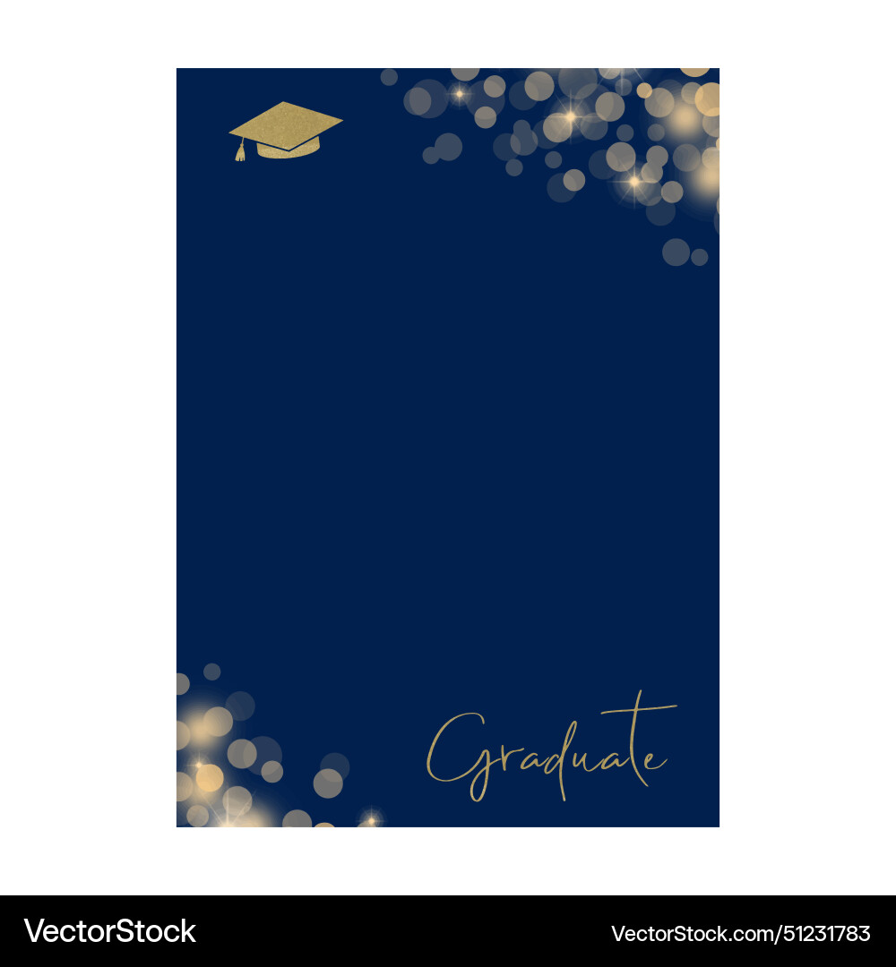 Blue golden frame graduate card Royalty Free Vector Image