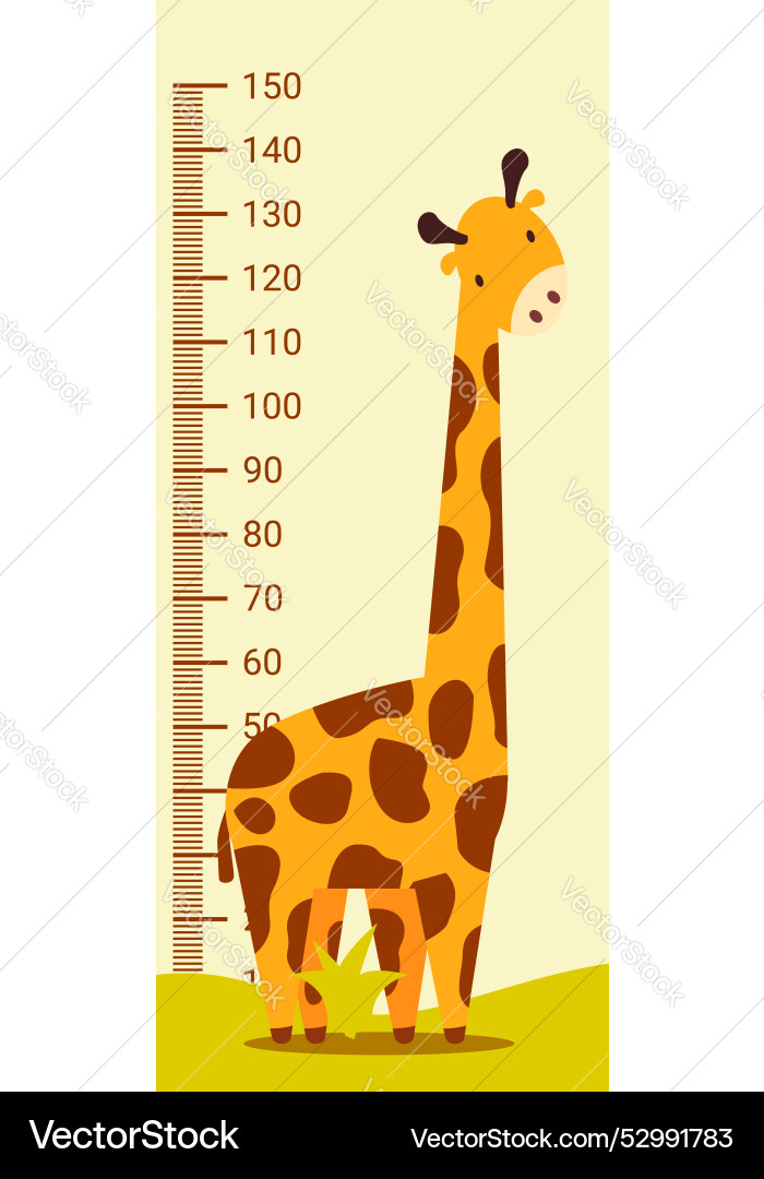 Cartoon giraffe measuring its height on a scale Vector Image