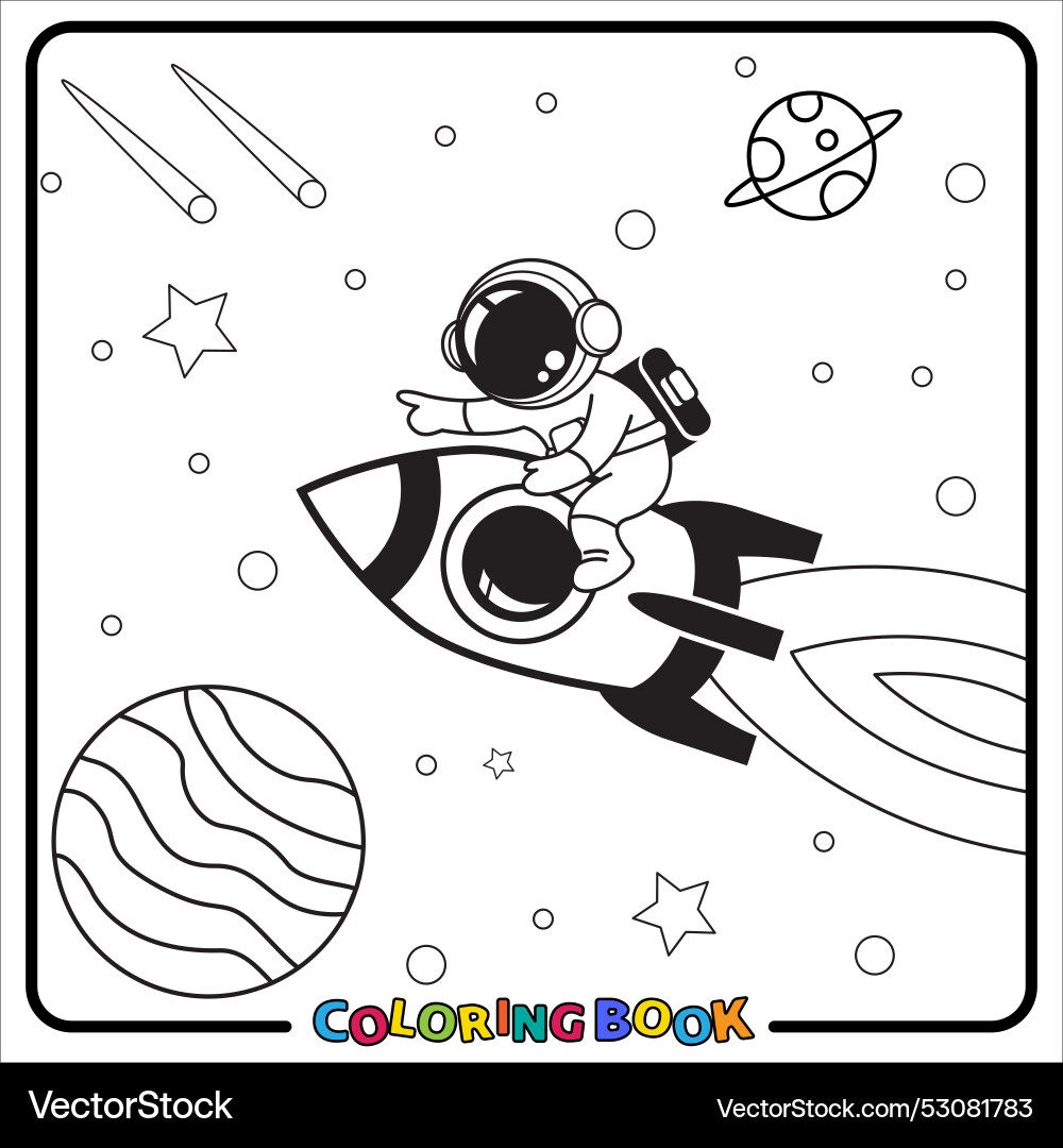 Doodle astronaut cartoon coloring book line Vector Image