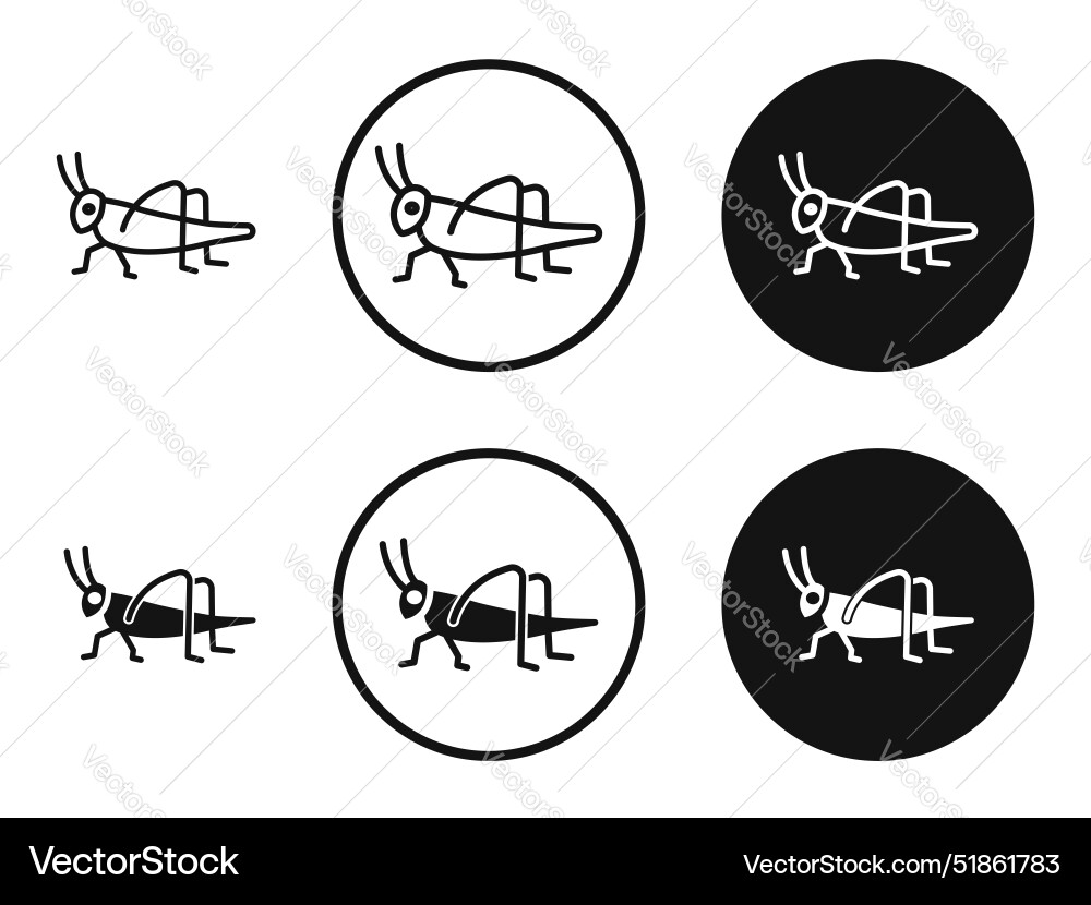Locust icon set in black and white outlines Vector Image