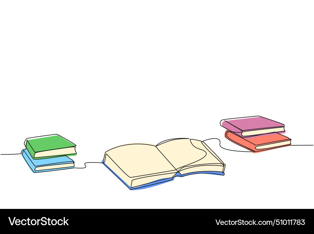 Single one line drawing books are scattered Vector Image