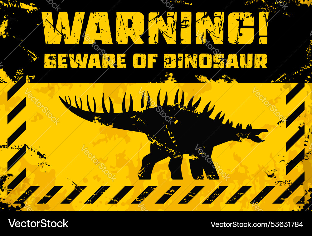 Dinosaur warning metal sign board with dino lizard