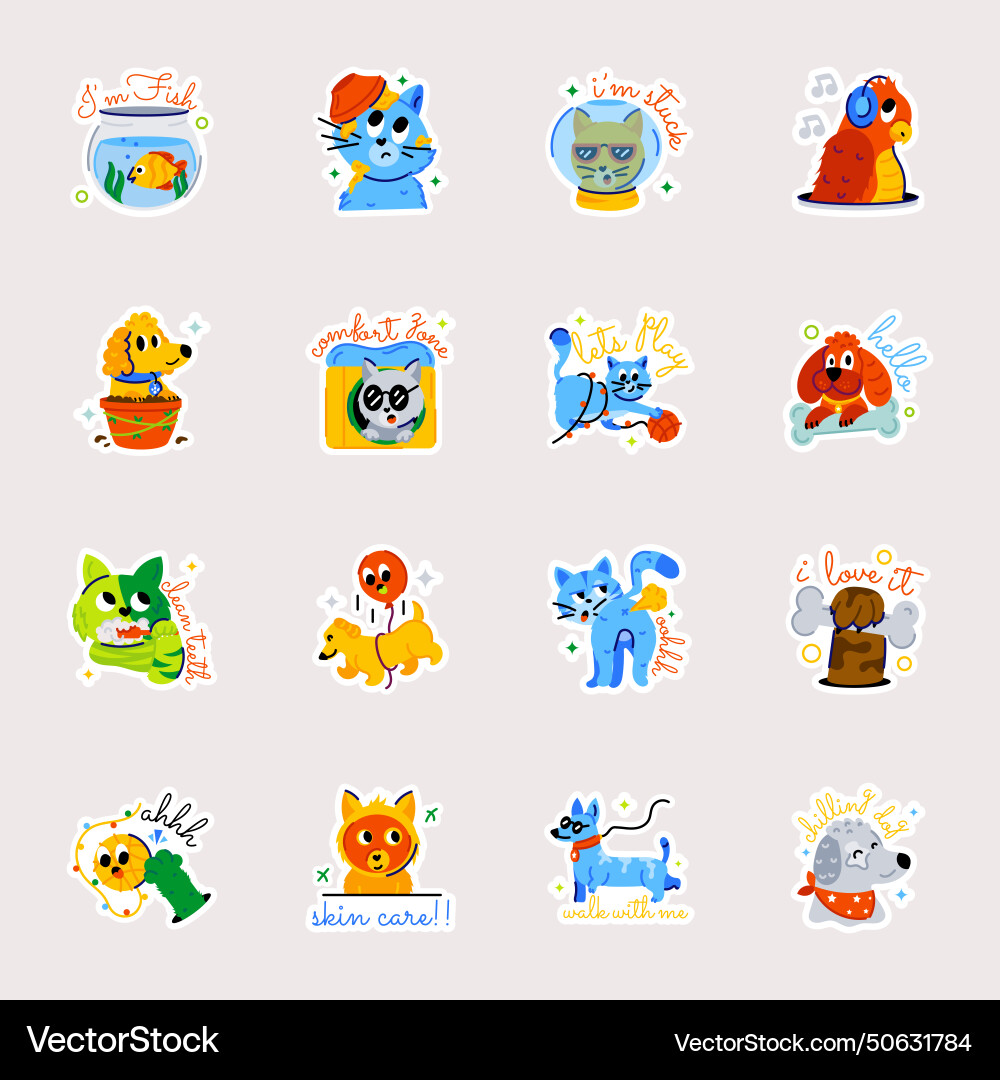 Pack of cute animals flat stickers Royalty Free Vector Image